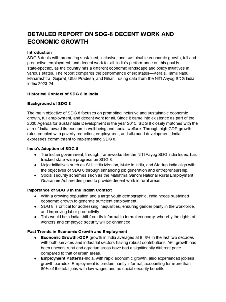 Detailed Report On Sdg-8 Decent Work and Economic Growth | PDF ...