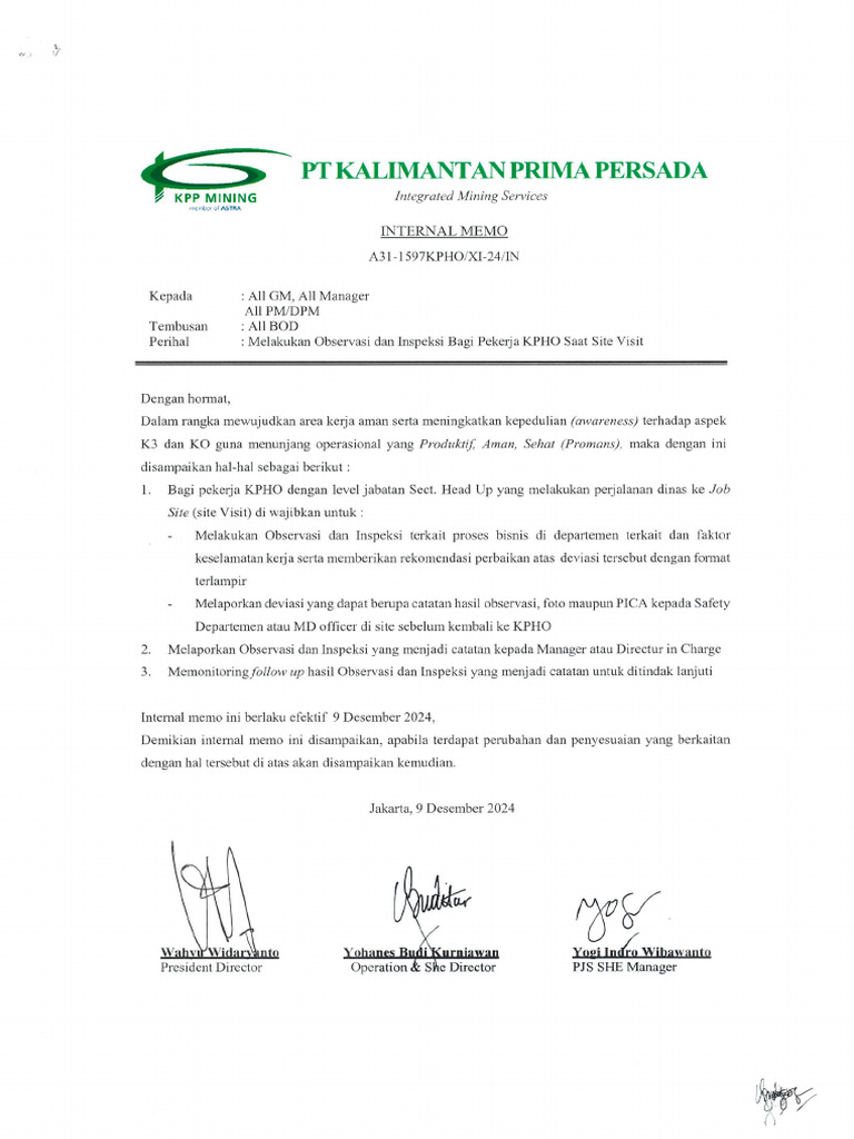 3.5 IM Melakukan Observasi Dan Inspeksi Bagi Pekerja KPHO Saat Site ...