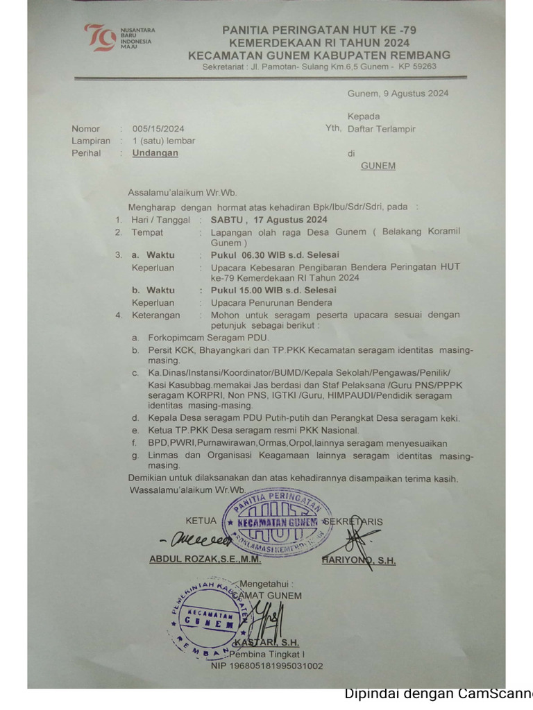 Undangan Upacara Hut Ri 79 Tahun 2024 Pdf