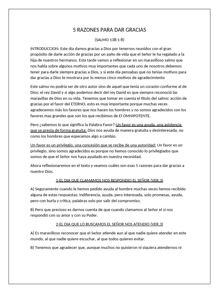 5 Razones para Dar Gracias | PDF | Salmos | Dios