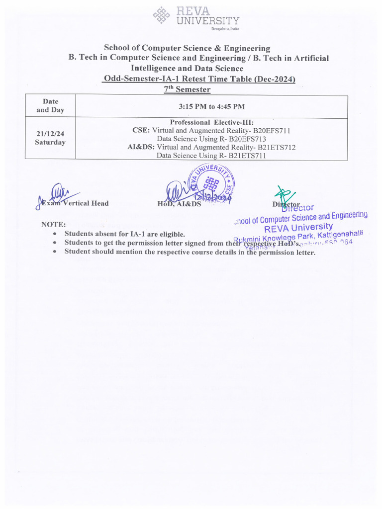 IA-1 Retest Time Table (3rd, 5th & 7th sem) | PDF