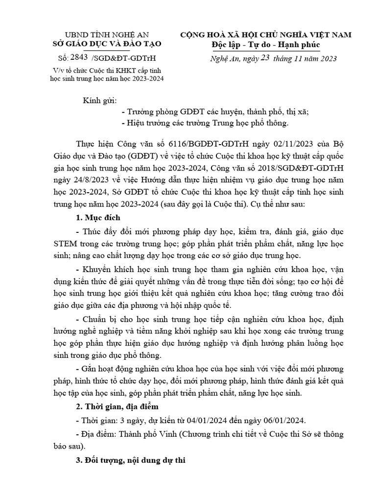 1 Ke Hoach Cuoc Thi KHKT Cap t20231124090158639 Signed | PDF