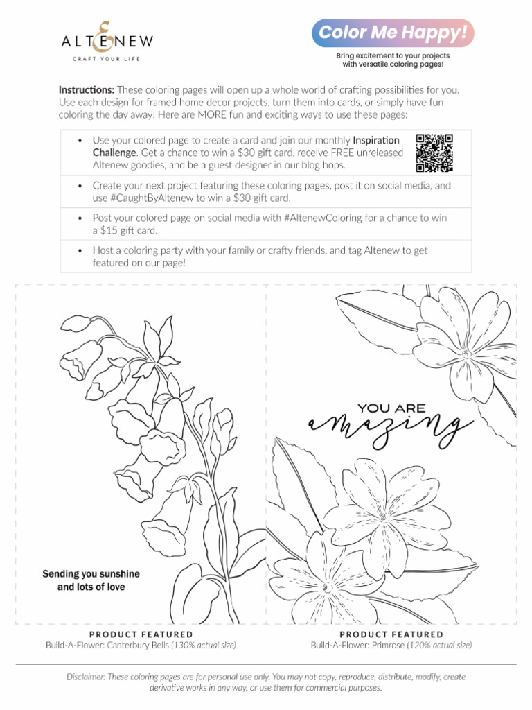 Altenew Color Me Happy FREE Coloring Pages 2 | PDF