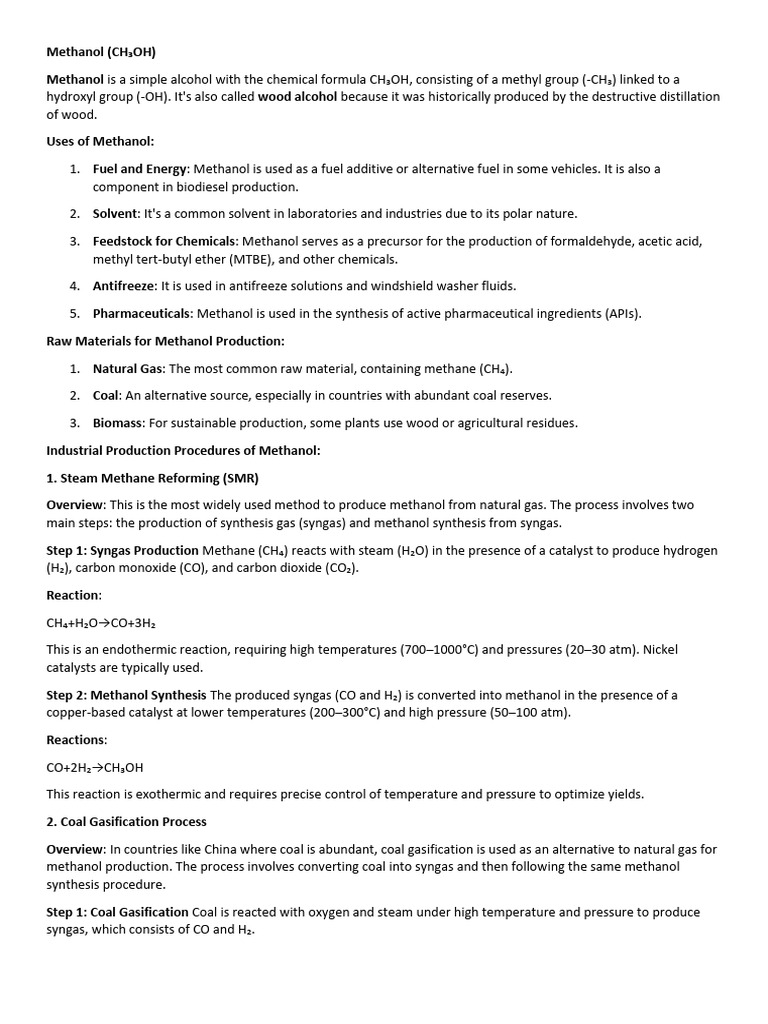 Methanol and Formaldehyde Production Guide | PDF | Gasification ...