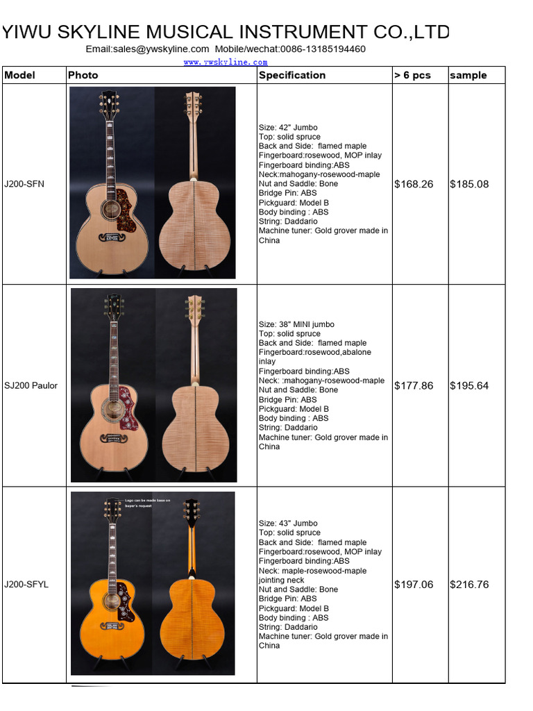 Yiwu Skyline Musical Instruments Catalog | PDF | Guitars | Musical ...