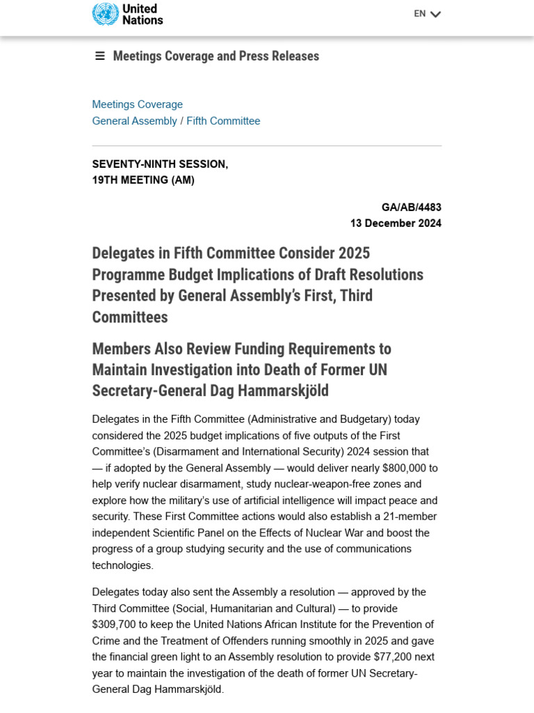 Meetings Coverage and Press Releases | PDF | United Nations ...