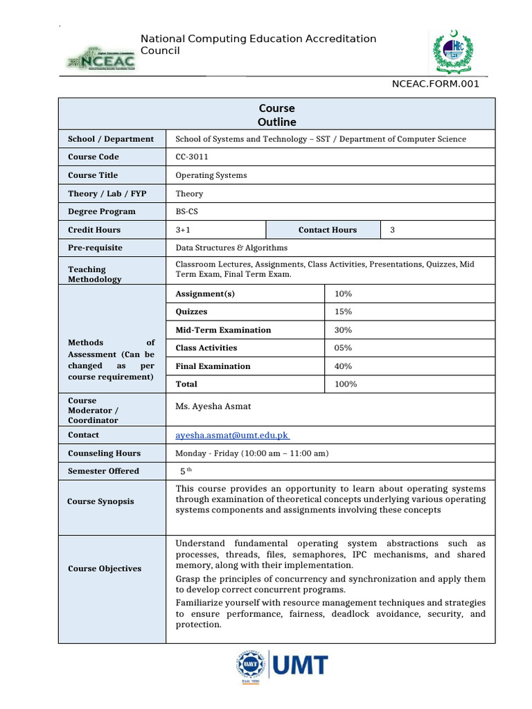 OS Course Outline (Moderator) | PDF | Thread (Computing) | Scheduling (Computing)