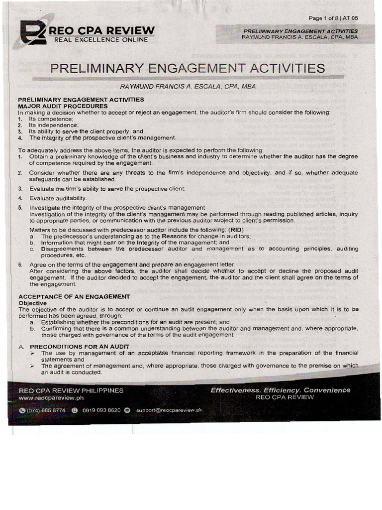 Preliminary Engagement Activities in Audit | PDF | Audit | Internal Control