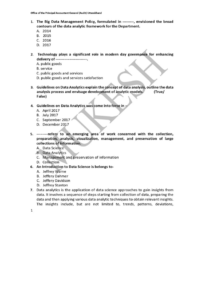 MCQ - Data Analytics Guidelines-1 | PDF