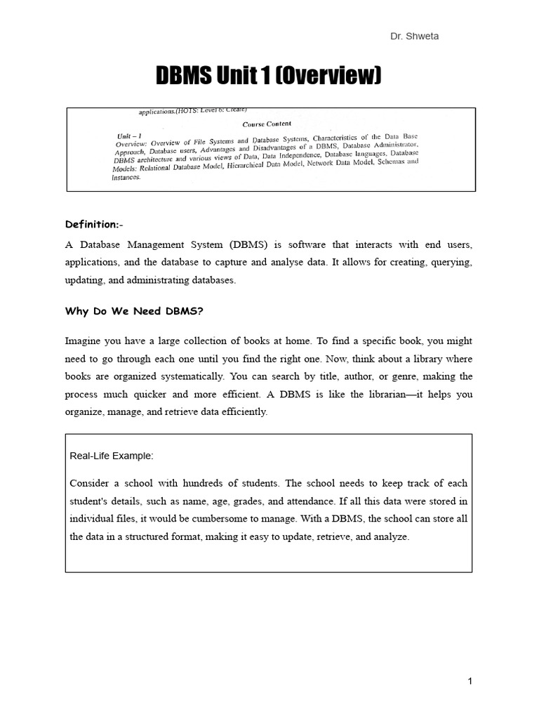 DBMS Unit 1 | PDF | Databases | No Sql