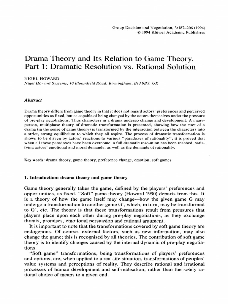 Drama Theory and Game Theory 1 | PDF | Game Theory | Theory