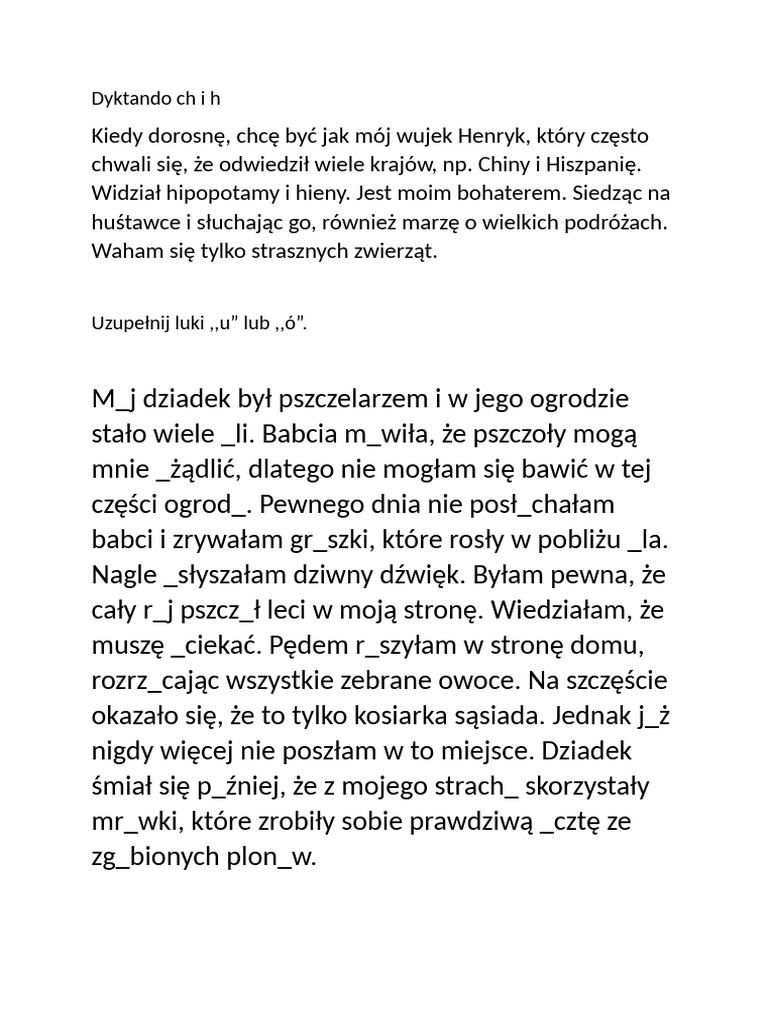 Dyktando CH I H | PDF