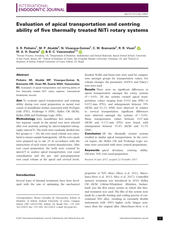Evaluation of Apical Transportation and Centring Ability of Five ...