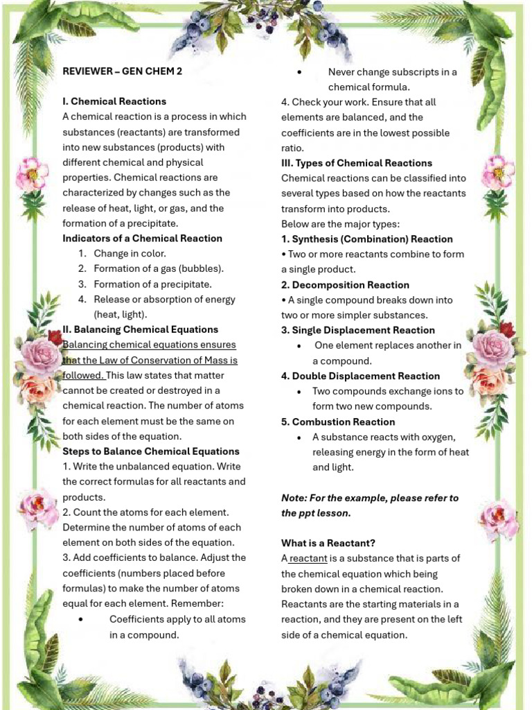 Reviewer GEN CHEM 2 | PDF | Chemical Reactions | Chemical Substances