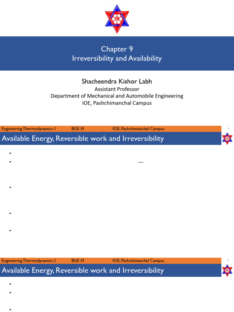 Chapter 9 Irreversibility and Availability | PDF | Exergy | Thermodynamics
