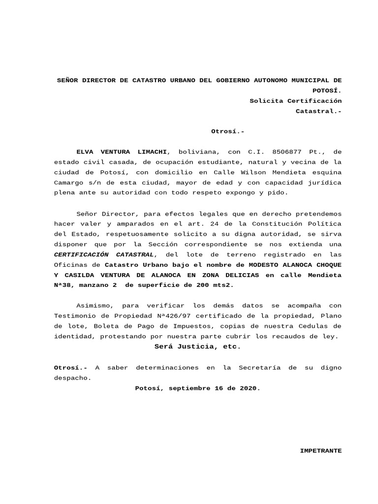 Solicitud de Certificado Catastral | PDF