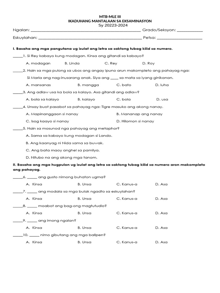 MTB - Mle 3 Q2 | PDF
