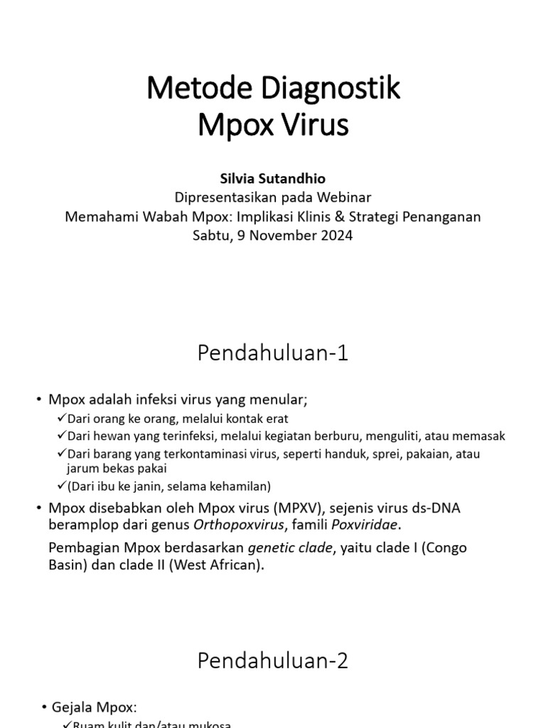 MPOX_Metode Diagnostik (Dr.silvia S, M.ked.Klin., Sp.mk.,PhD) | PDF