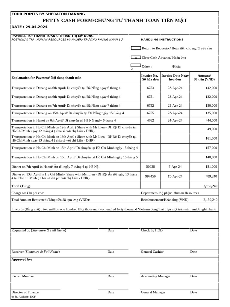 FP - Petty Cash Form - Ms Dung | PDF