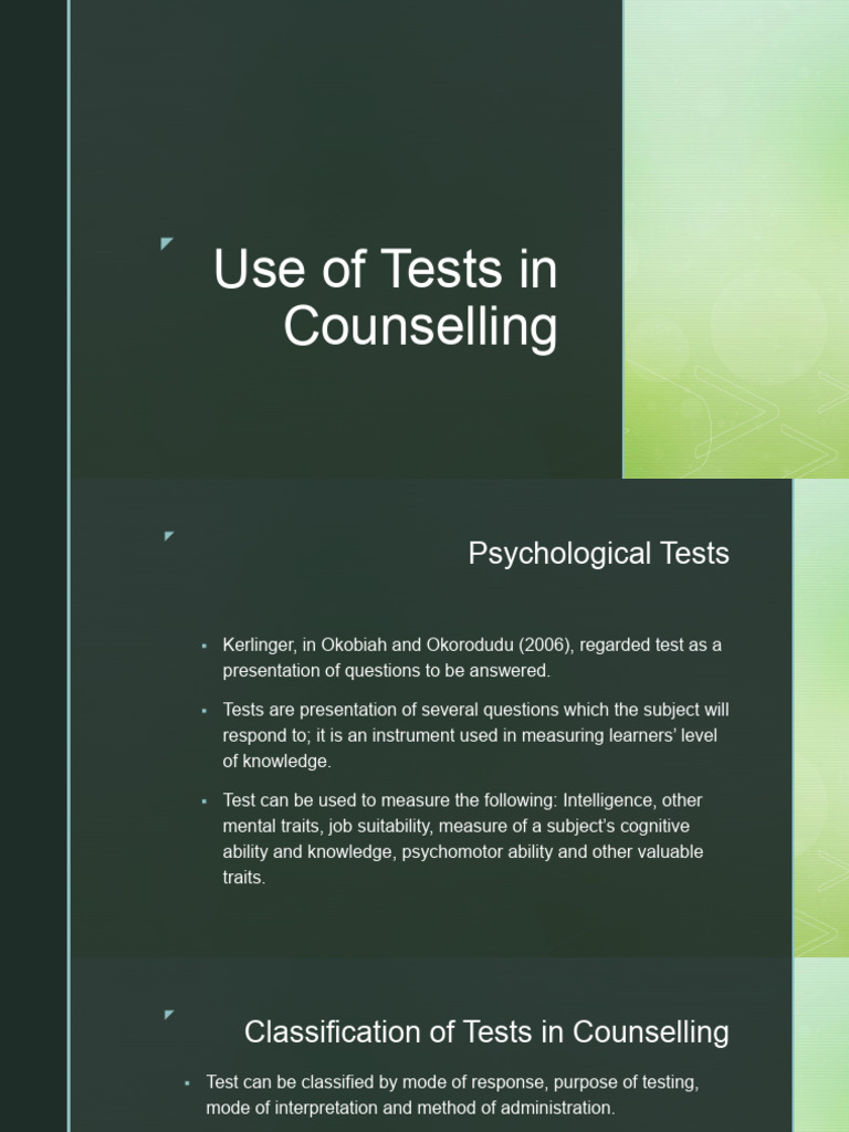 Psychological Tests in Counselling | PDF | Psychological Testing ...