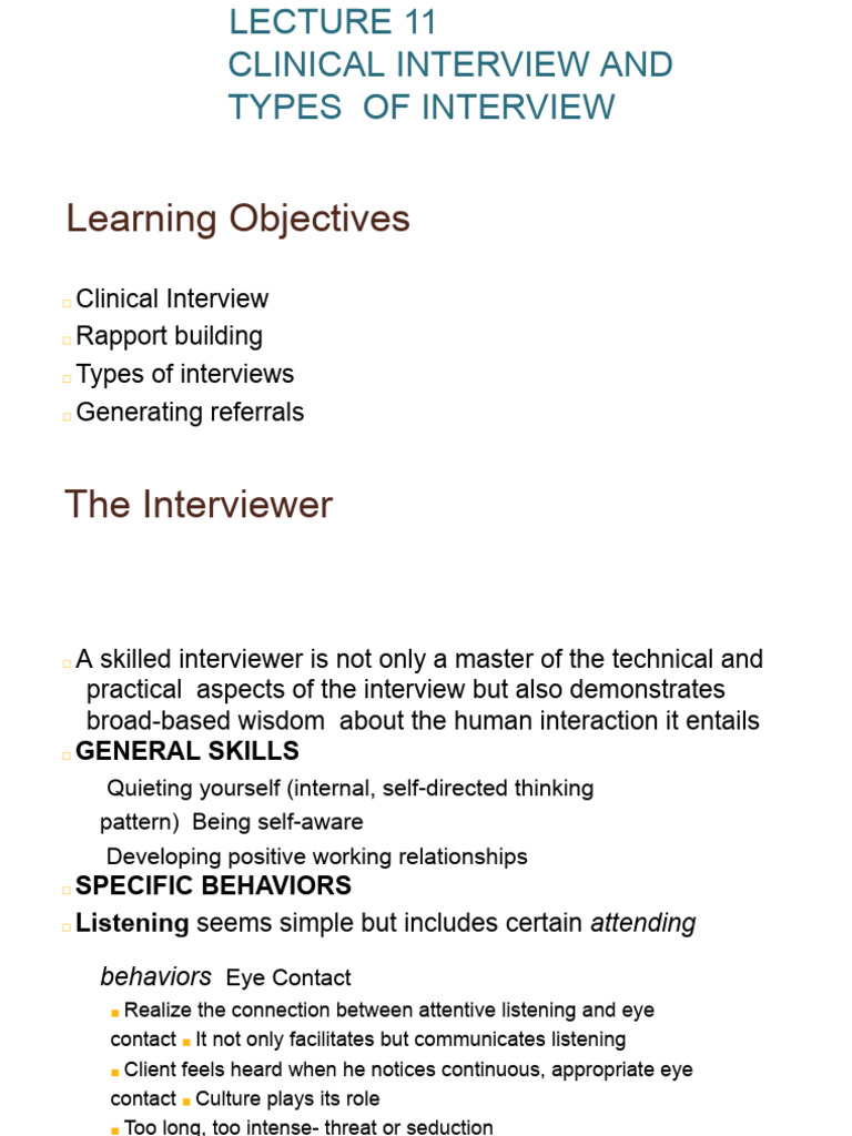 Clinical Interview & Types of Interview | PDF | Perception | Affect ...