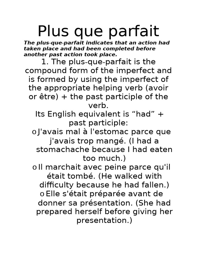 Plus que parfait | PDF | Grammar | Linguistics
