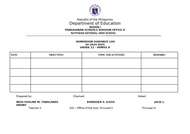 Homeroom Guidance Log | PDF