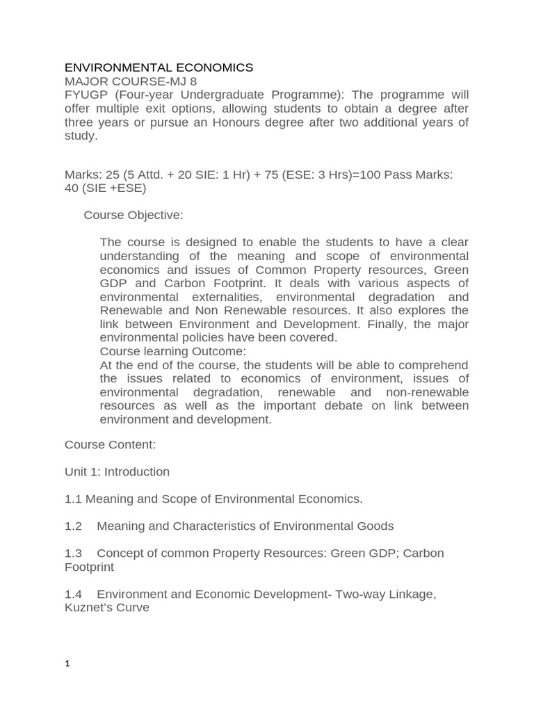 SEM IV ENVIRONMENTAL ECONOMICS | PDF