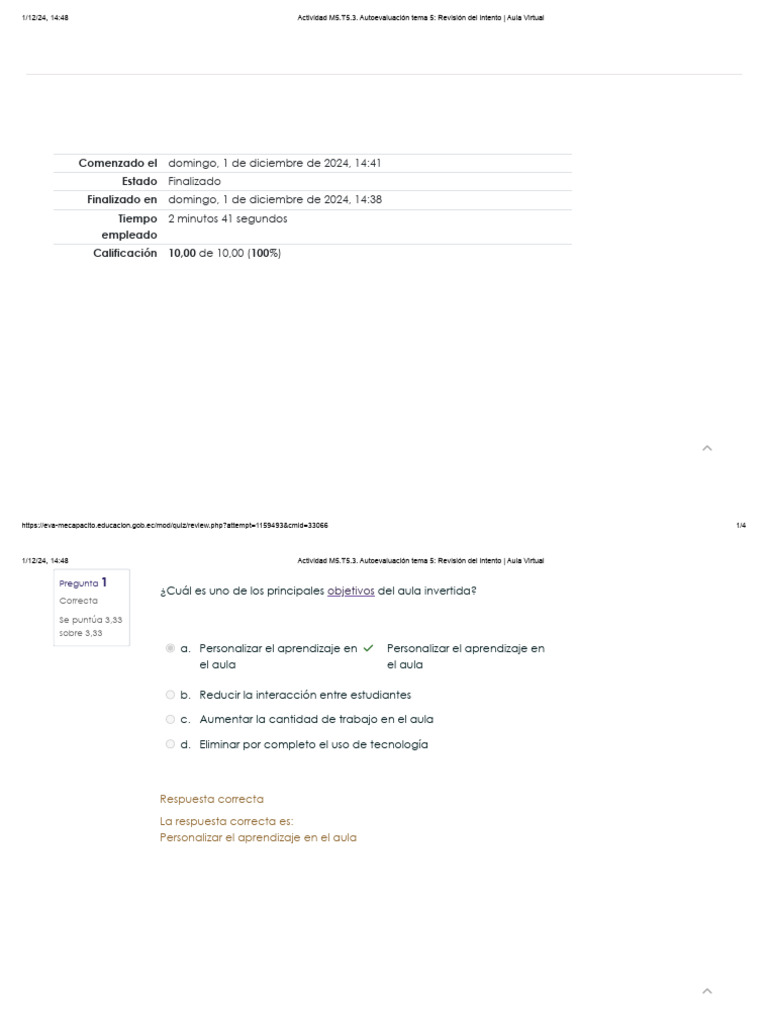 Actividad M5.T5.3. Autoevaluación Tema 5 - Revisión Del Intento - Aula Virtual | PDF | Salón de ...