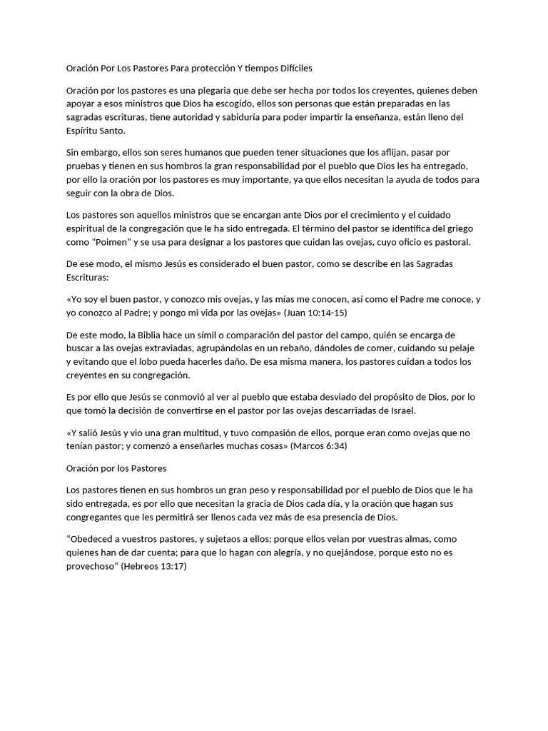 Oración Por Los Pastores Para protección Y tiempos Difíciles | PDF | Oración | Vida eterna ...