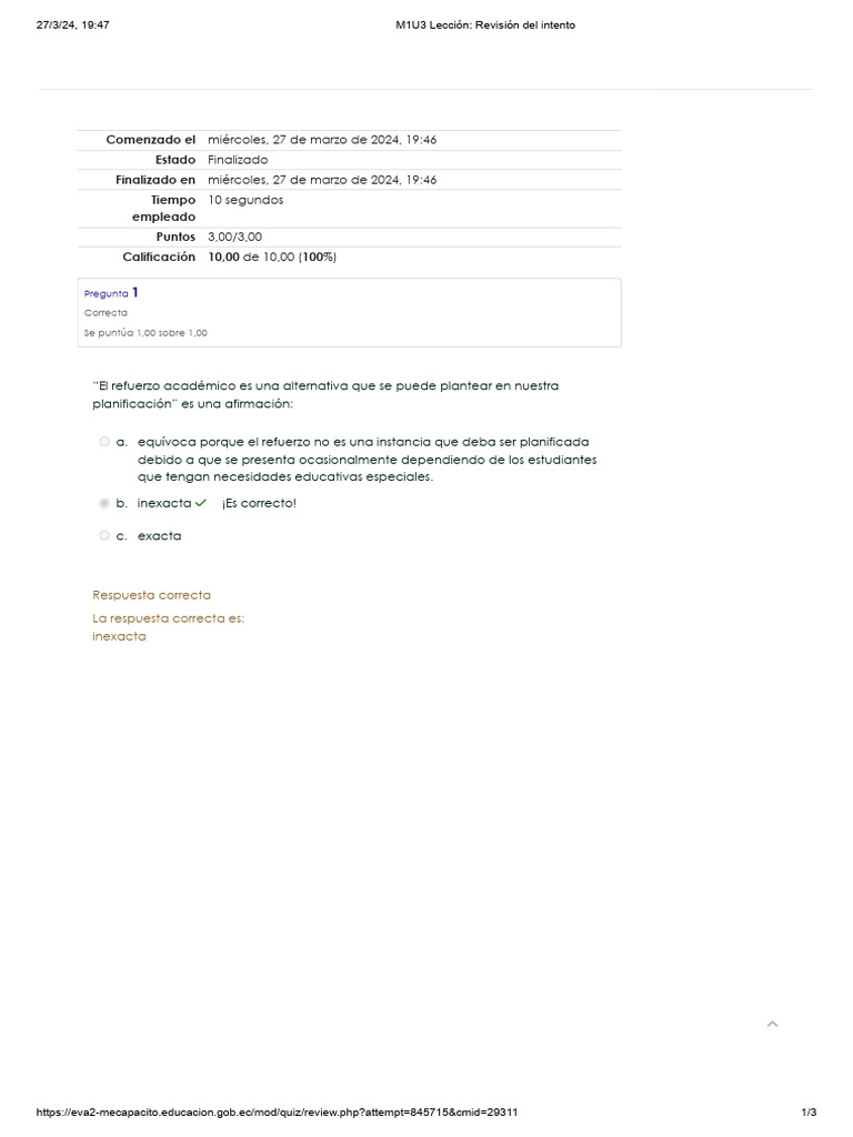 M1U3 Lección - Revisión Del Intento | PDF | Salón de clases | Comunicación humana
