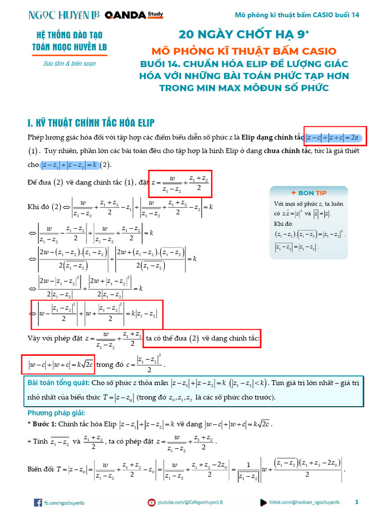 (Ngọc Huyền LB) Mô phỏng kĩ thuật bấm CASIO giải toán VD-VDC buổi 14. Chuẩn hóa elip để lượng ...