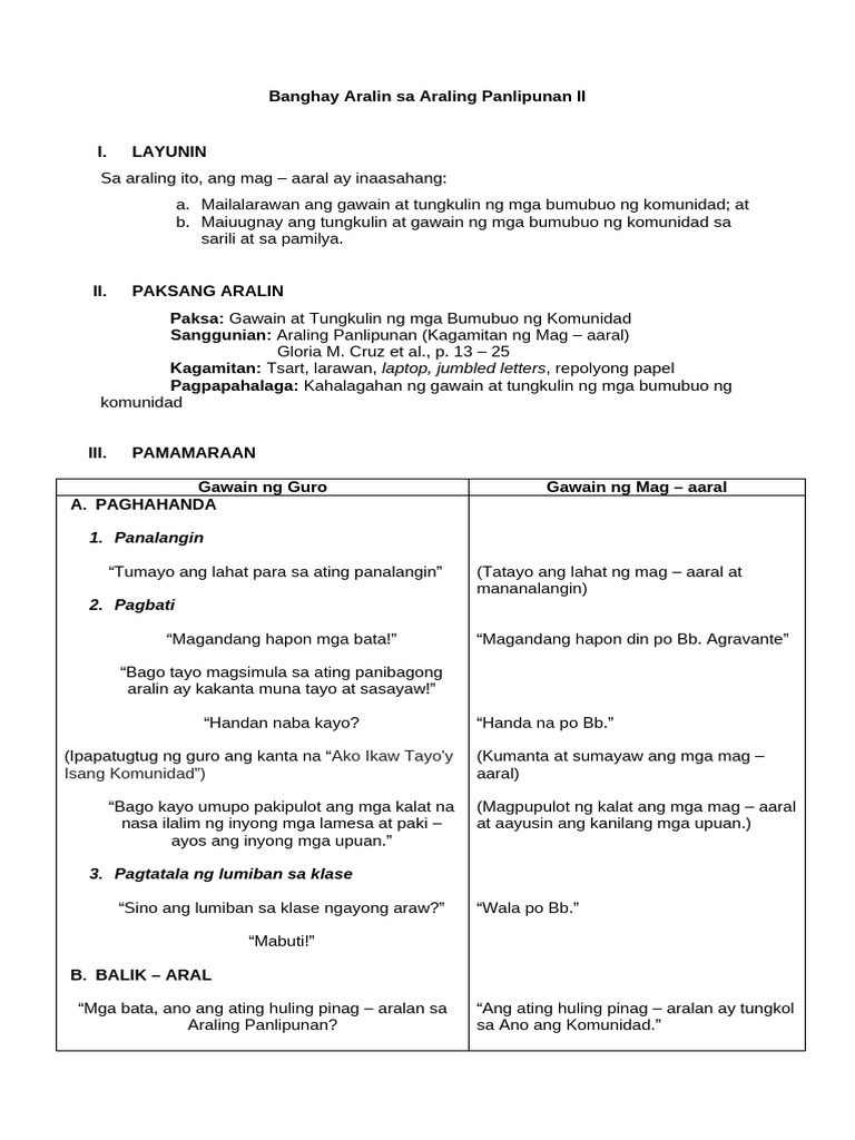 Banghay Aralin Sa Araling Panlipunan II | PDF