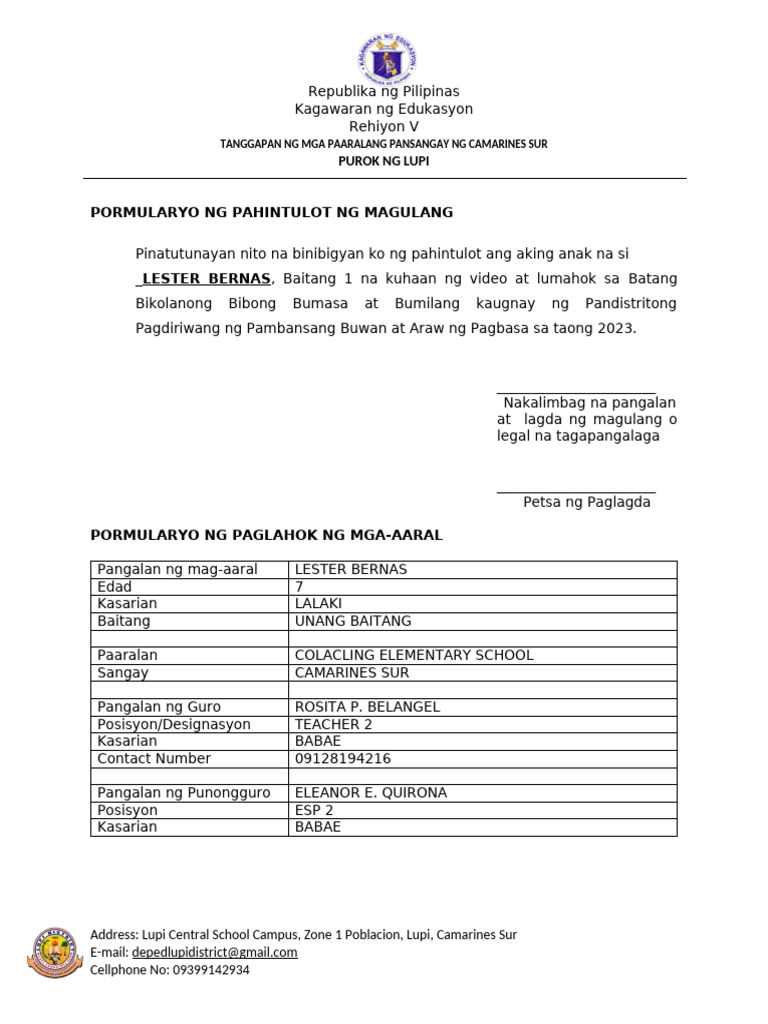 PORMULARYO-NG-PAHINTULOT-AT-PAGSALI | PDF