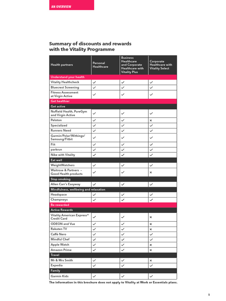 Summary of Discounts and Rewards With The Vitality Programme | PDF