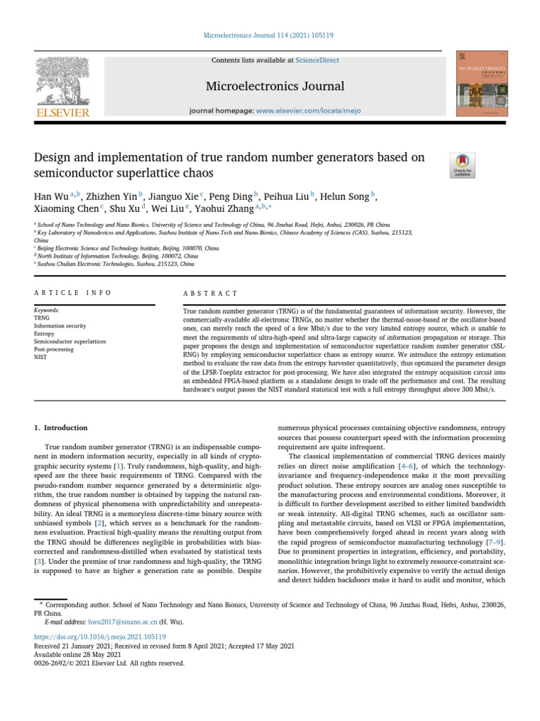 Design and implementation of true random number generators based on ... Design and implementation of true random number generators based on ...