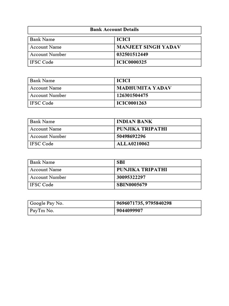 Bank Account Details | PDF