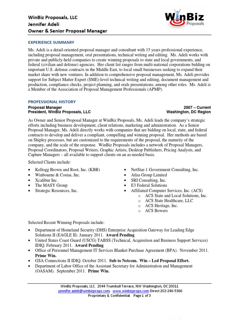 Jennifer Adeli Win Biz Proposals | PDF | Request For Proposal | Consultant