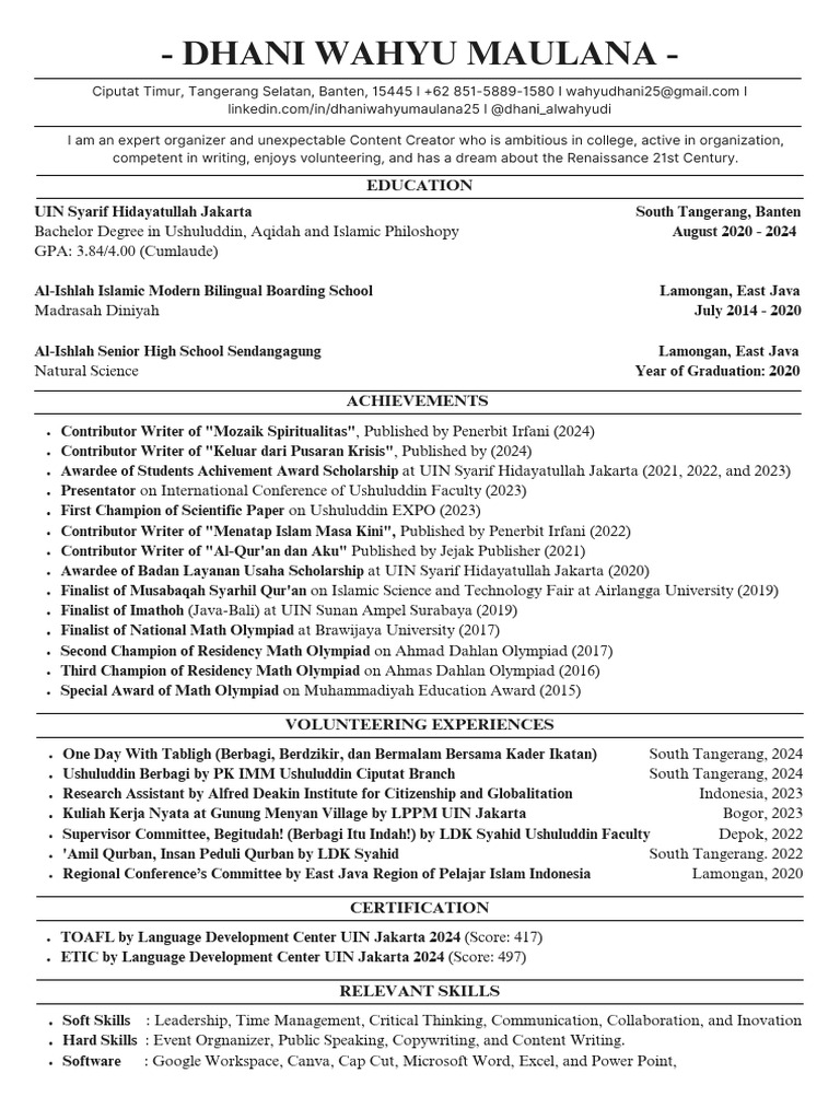 CV ATS_Dhani Wahyu Maulana (Desember 2024) | PDF