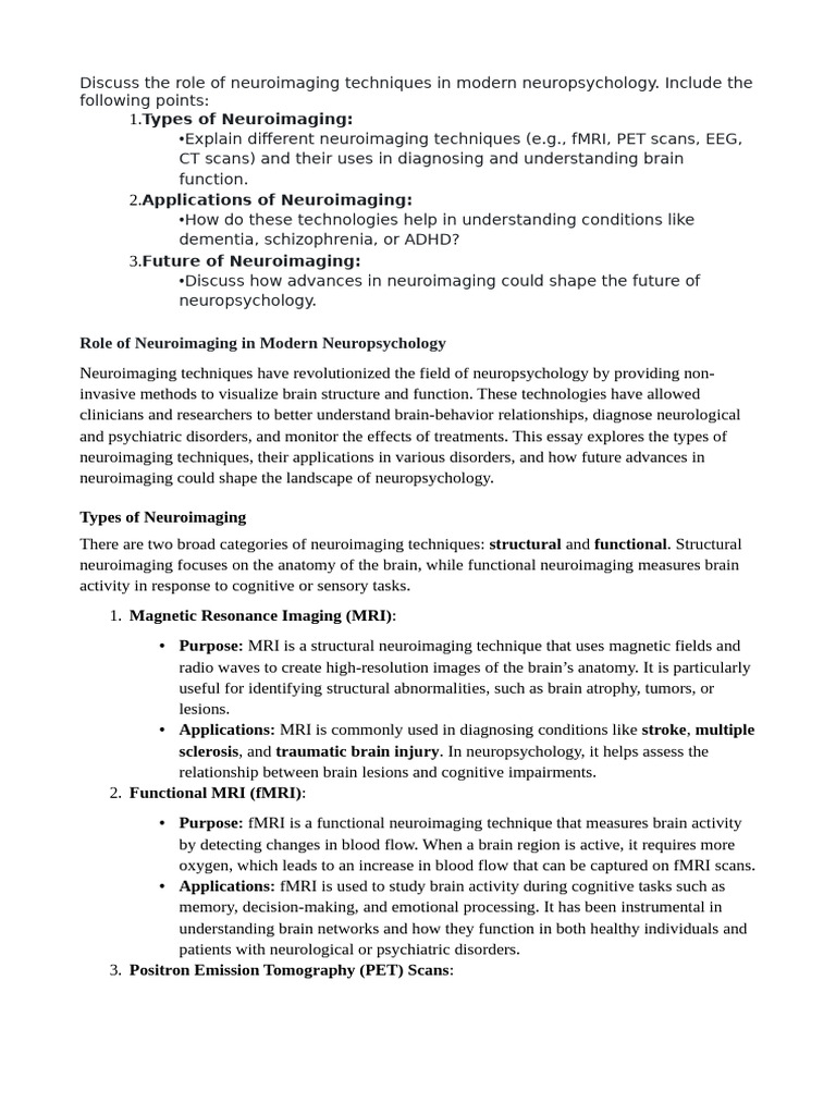Role of Neuroimaging Techniques | PDF | Neuroimaging | Electroencephalography