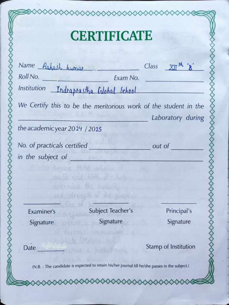XII Chemistry Practical Part 1 (1) | PDF