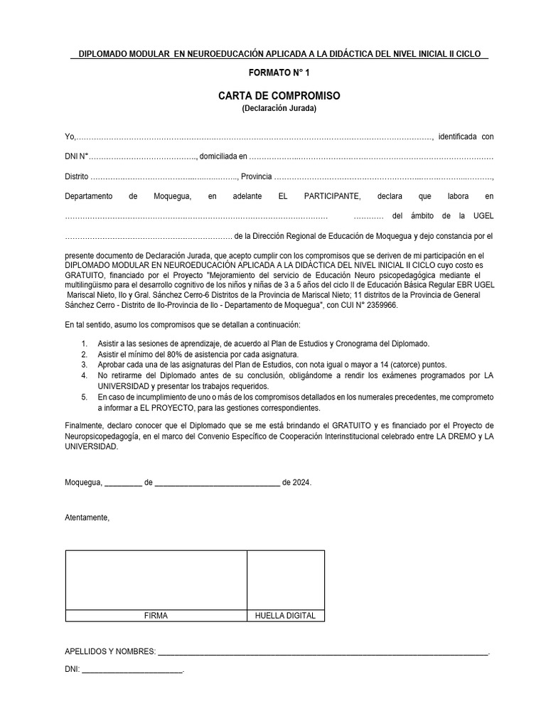 FORMATO 0 - ACTA DE COMPROMISO DIPLOMADO - Mod | PDF
