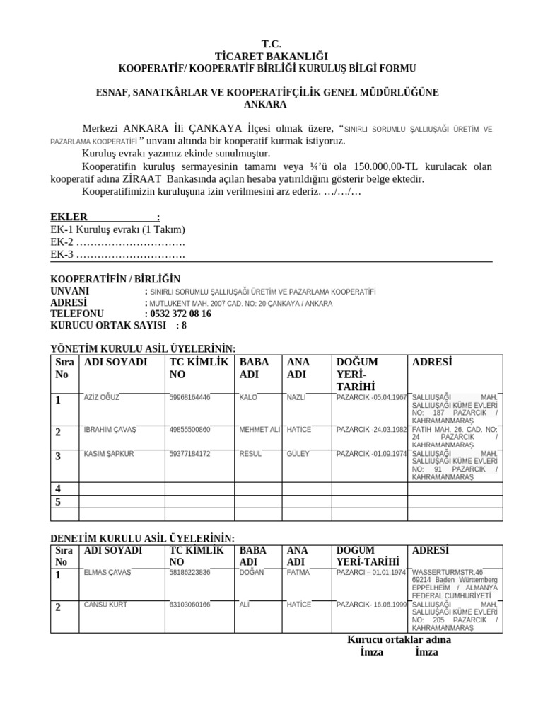 1 - Kuruluş Bilgi Formu | PDF