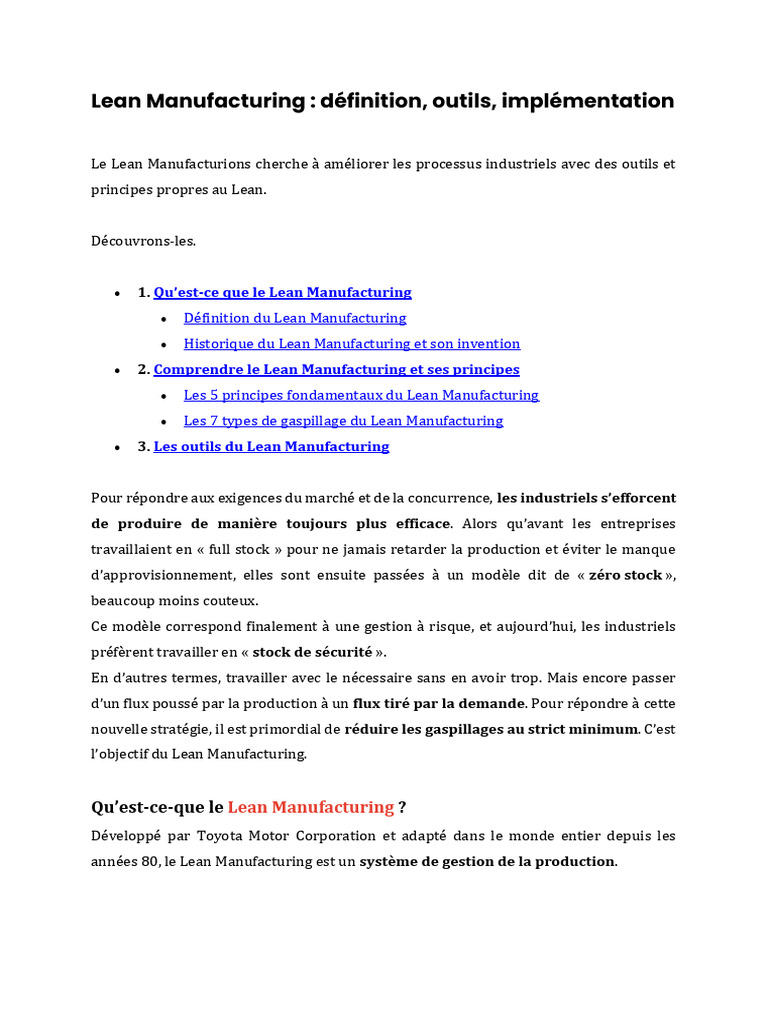 Lean Manufacturing : définition et outils | PDF | Lean (production ...