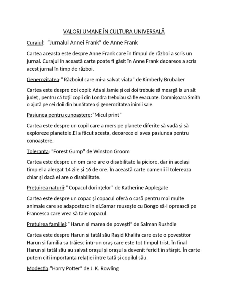 Carti Despre Valori Umane | PDF