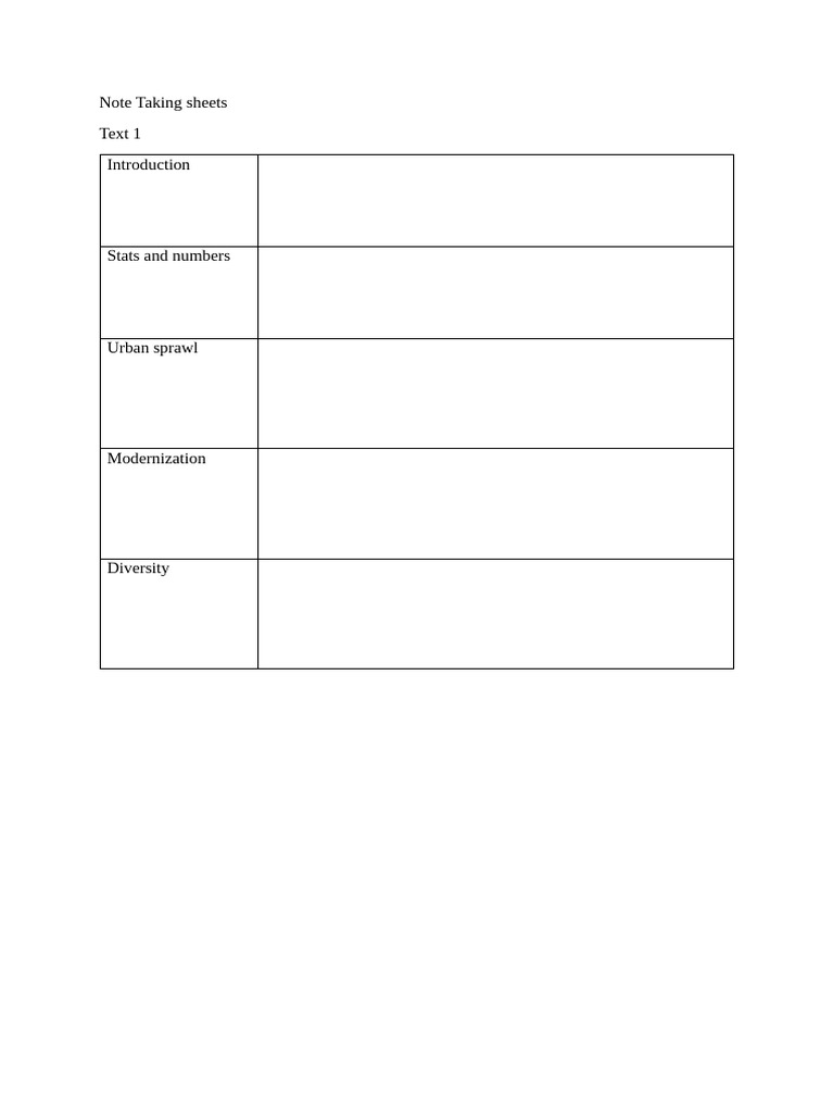 Note Taking Sheets | PDF