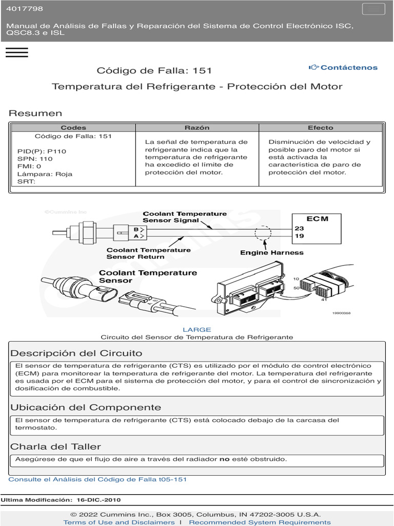 Análisis del Código de Falla 151 en Motores | PDF
