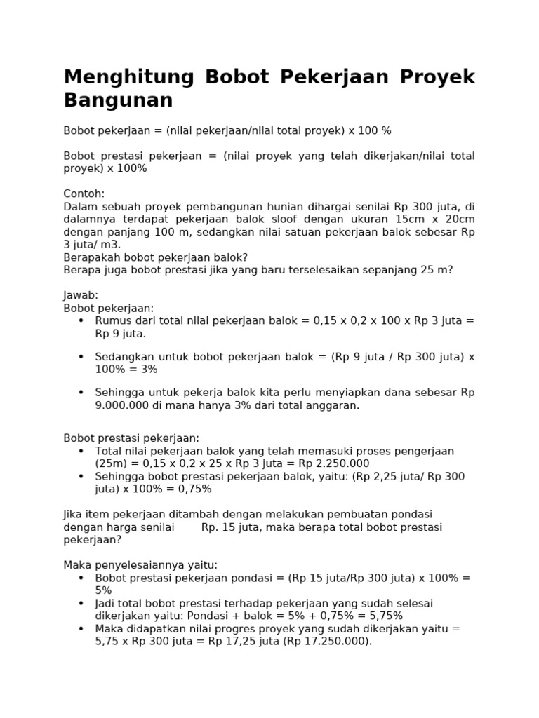 Menghitung Bobot Pekerjaan Proyek | PDF