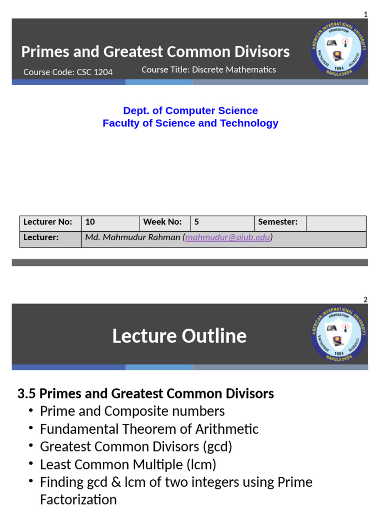 DM 10 Primes GCD LCM | PDF | Prime Number | Mathematics