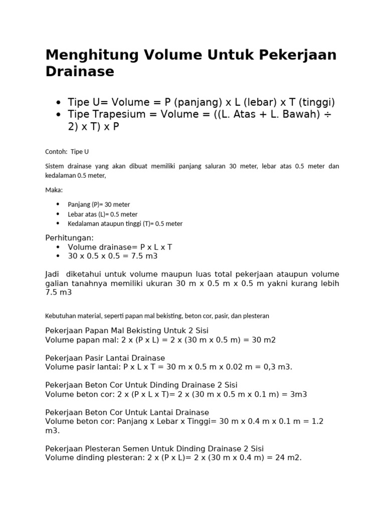 Menghitung Volume Untuk Pekerjaan Drainase | PDF